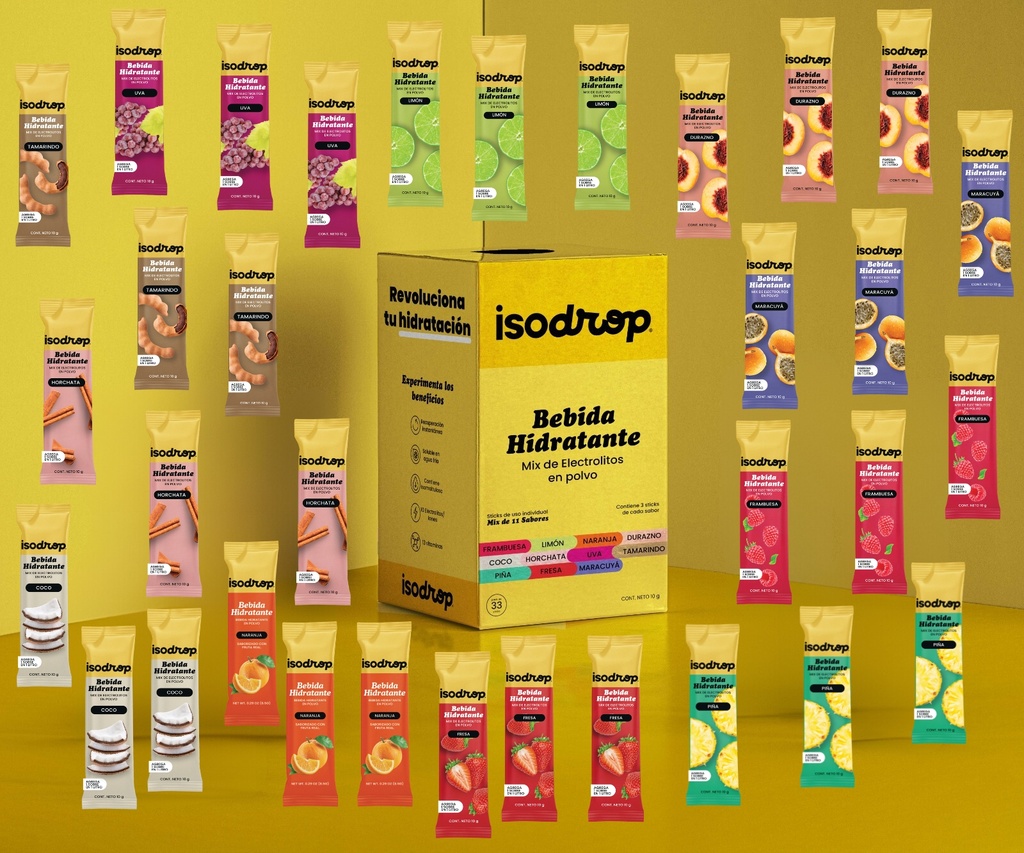 Caja de 33 sachets de 1 Lt - Mix de electrolitos en polvo | ISODROP